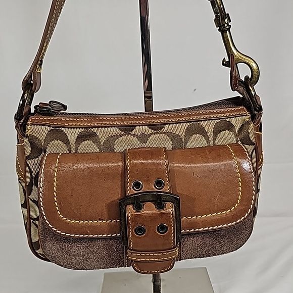Coach | Bags | Coach Signaturecanvas And Leather Buckle Shoulder Bag ...